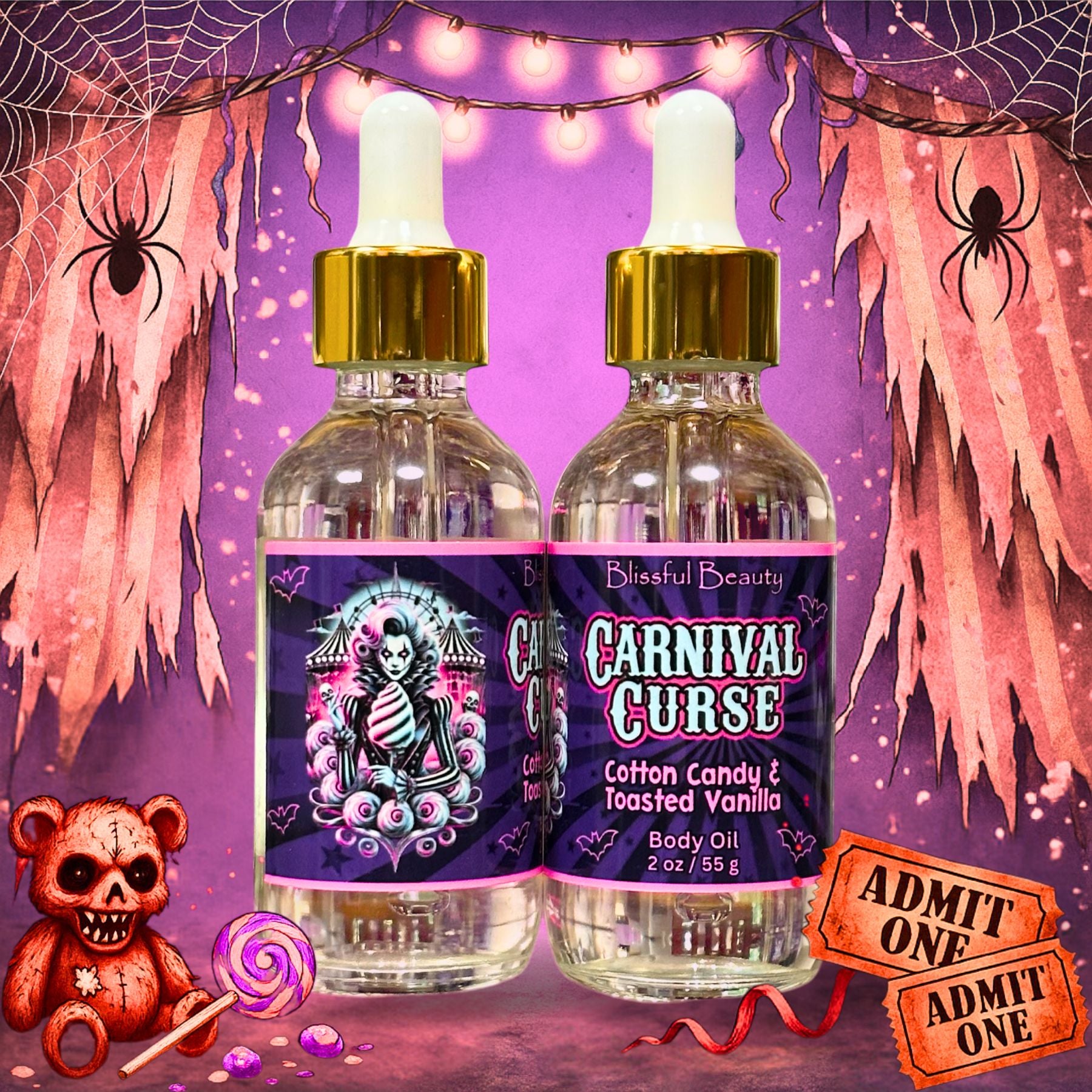 Carnival Curse Cotton Candy Body Oil – Spooky Sweet Hydration – Glowing ...